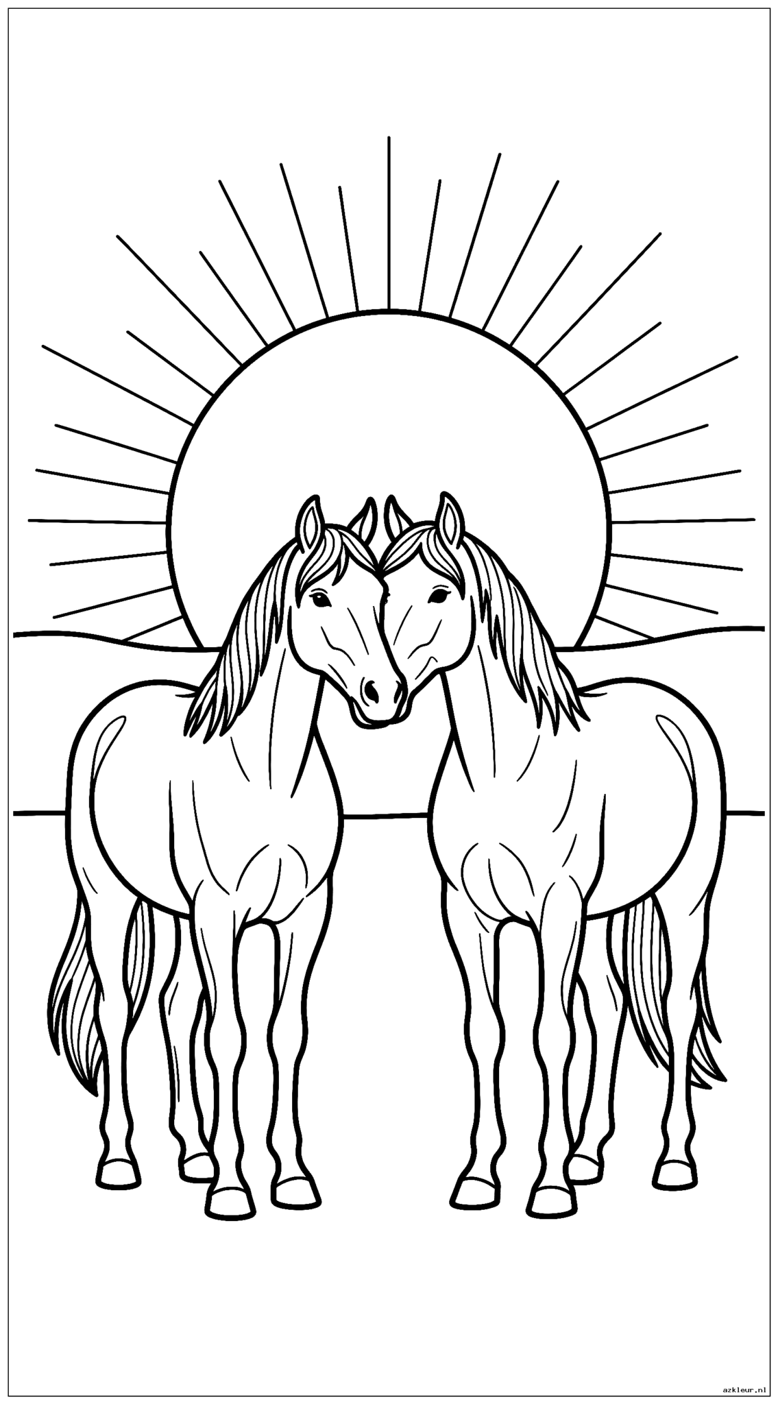 Kleurplaat met een Paard en een Zonsondergang | Gratis Printen - AZkleur